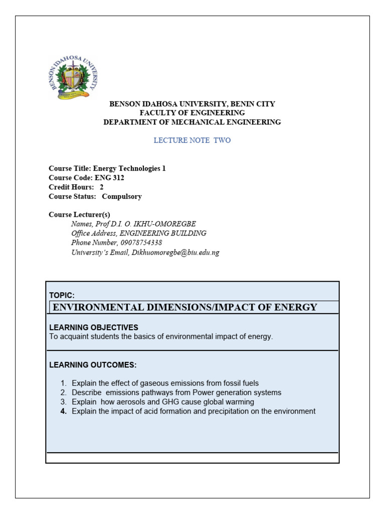 ENG 312 - Lecture Note 3 | PDF | N Ox | Greenhouse Gas