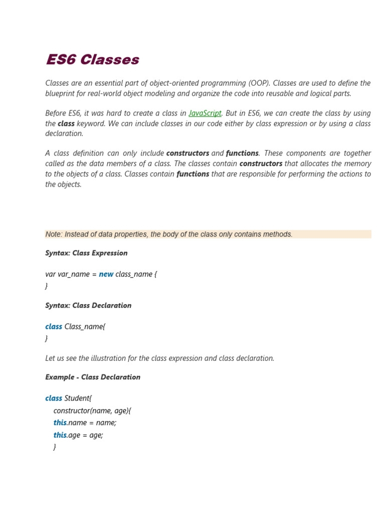 Es6 Classes Pdf Class Computer Programming Object Oriented Programming 6974
