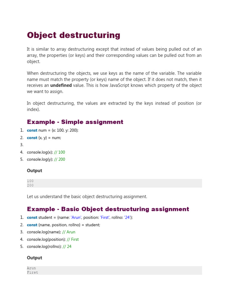 Es6 Object Destructuring Pdf Software Development Programming