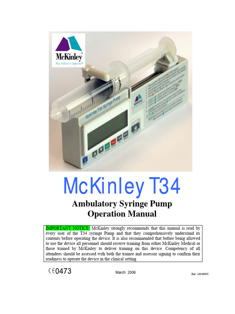 McKinley T34 Ambulatory Syringe Pump Operation Manual | PDF | Syringe ...