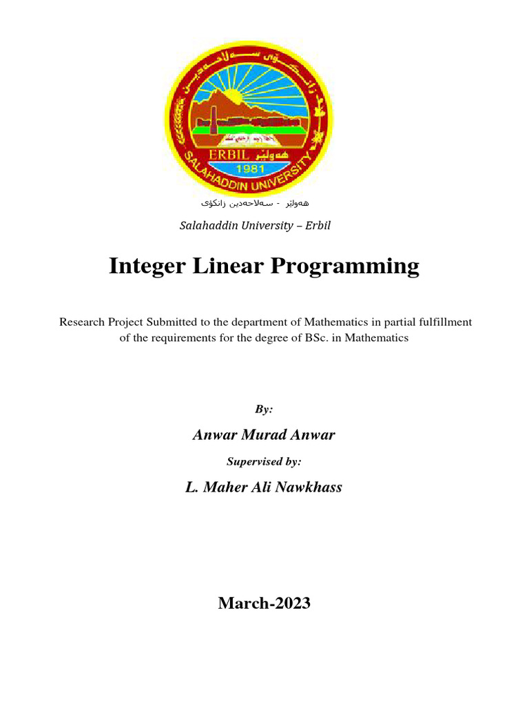 Integer Linear Programming - Anwar Murad Anwar | PDF | Mathematical Optimization | Linear ...