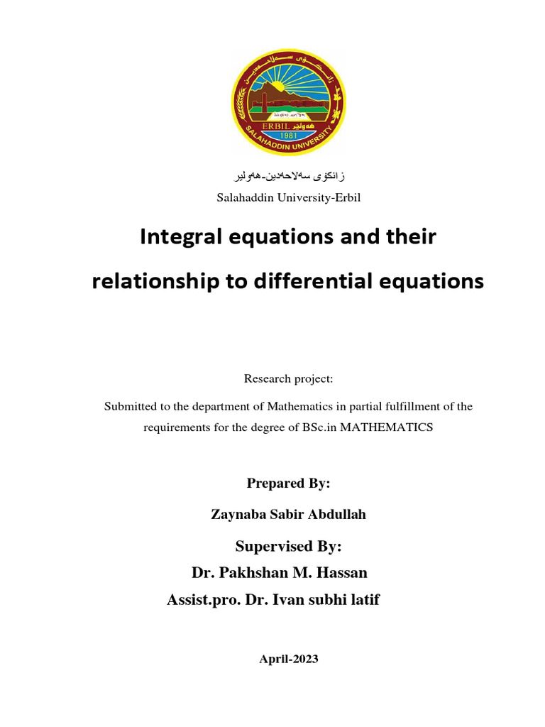 Integral Equations and Their Relationship To Differential Equations - Zaynaba Sabir Abdullah ...