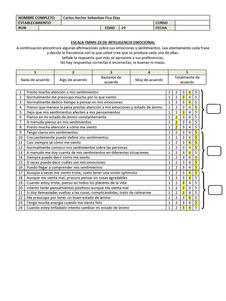 Resultados de la Escala TMMS-24 | PDF | Las emociones | Sicología