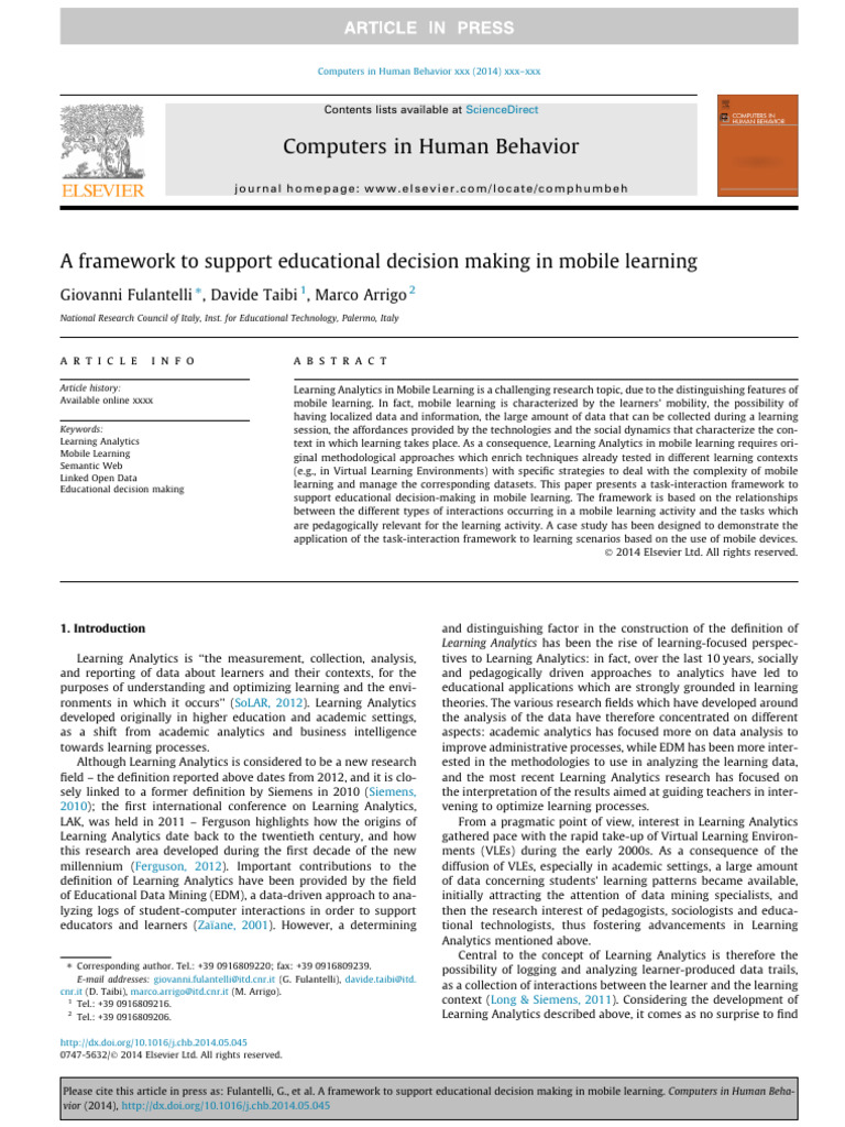 A Framework To Support Educational Decis | PDF | Learning | Analytics