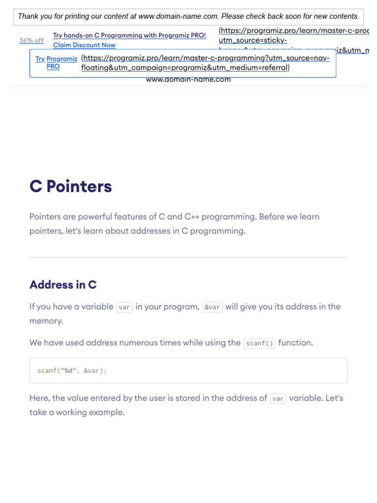 C Pointers With Examples Done Pdf Pointer Computer Programming C Programming Language 