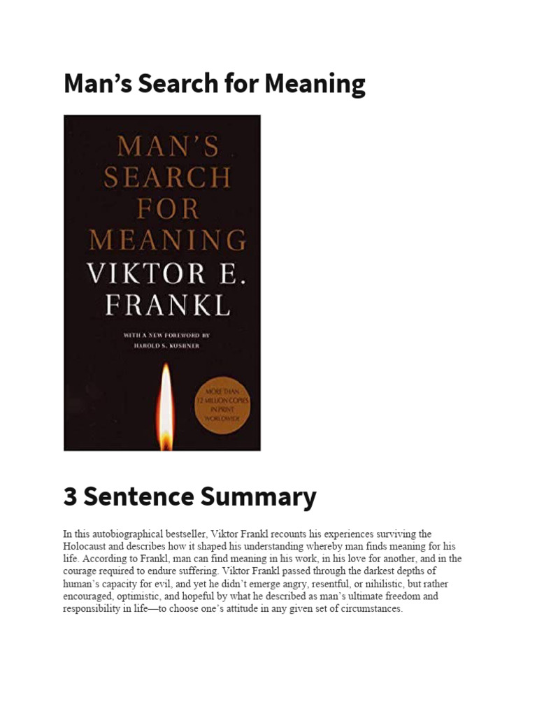 Viktor Frankl - Man's Search For Meaning | PDF | Neurosis | Meaning Of Life