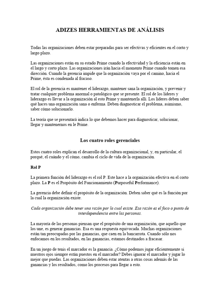 Adizes Herramientas de Análisis: Los Cuatro Roles Gerenciales | PDF ...