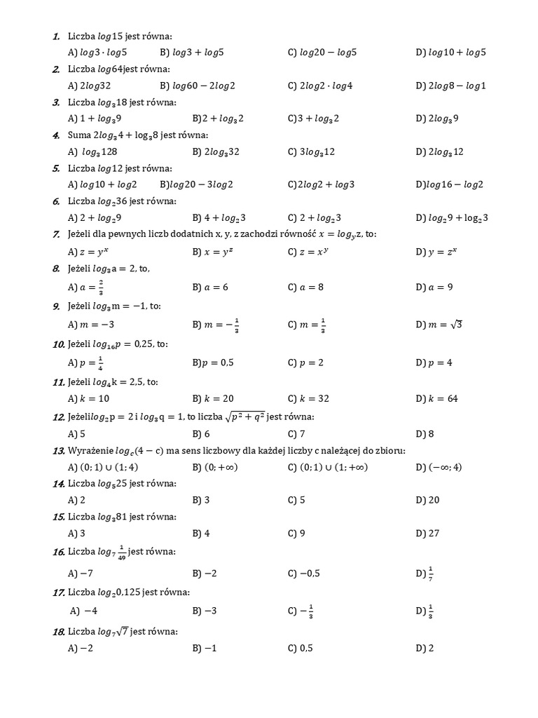 Logarytmy Test | PDF