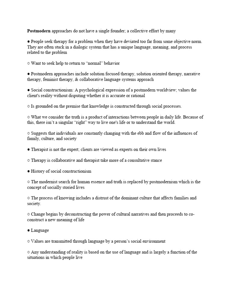 Postmodern Approaches | PDF | Psychotherapy | Psychology
