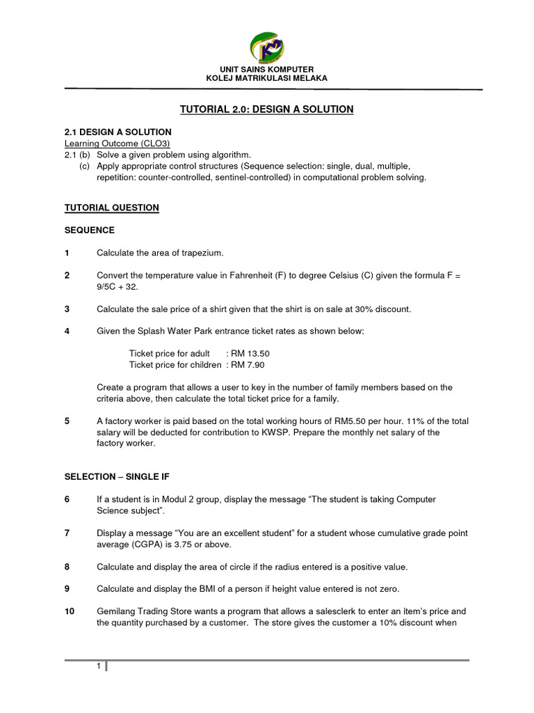 2.1 (B) & (D) TUTORIAL Design A Solution | Download Free PDF | Algorithms | Fahrenheit