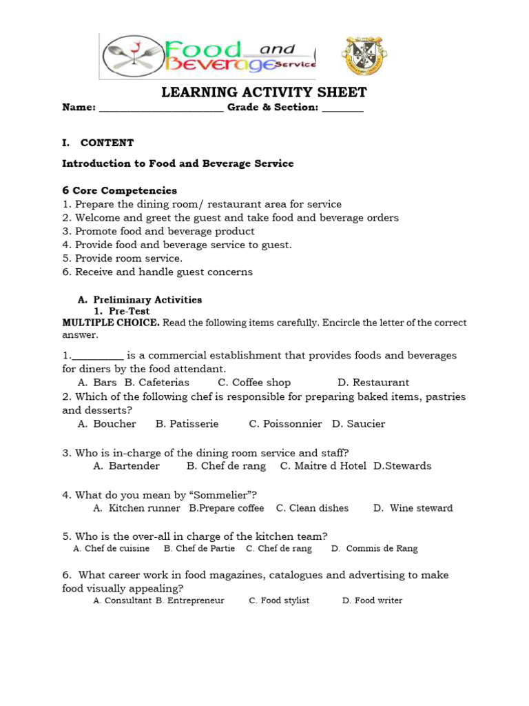Fbslearning Activity Sheet 1 230729053353 41a5da39 | PDF | Restaurants ...