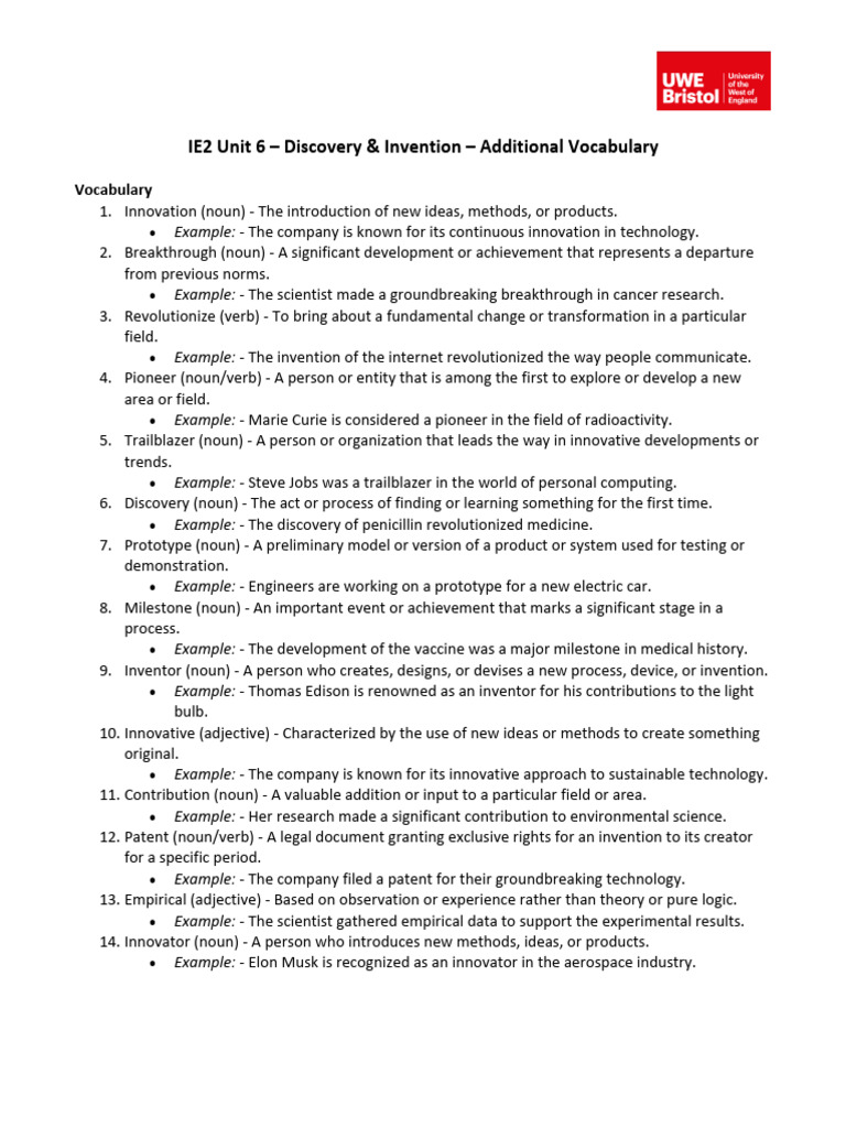 Vocabulary for Innovation and Discovery | PDF | Innovation | Invention