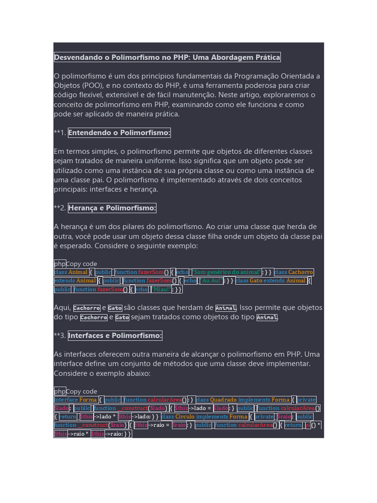 Desvendando O Polimorfismo No Php Download Grátis Pdf Classe Programação De Computadores Php 