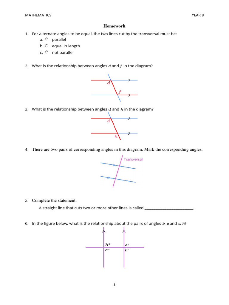 Y8 Maths Revision - Homework | PDF | Triangle | Angle