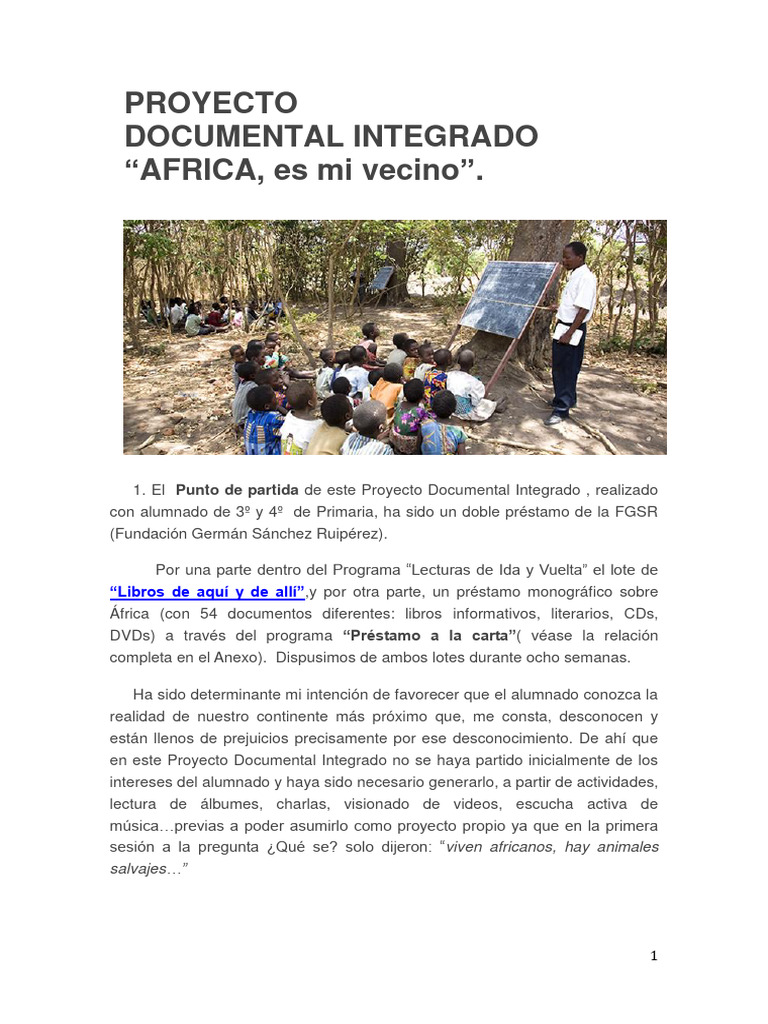 Proyecto Documental: Cultura Africana en Primaria | PDF | Evaluación ...