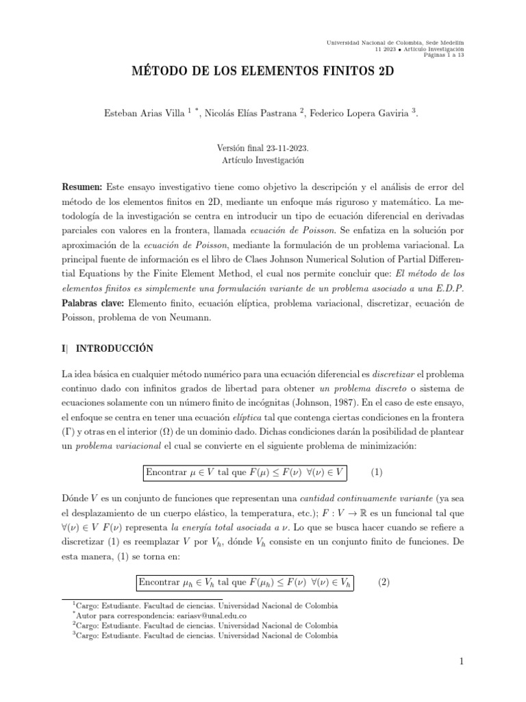 Método de Los Elementos Finitos 2D | PDF | Método de elementos finitos ...