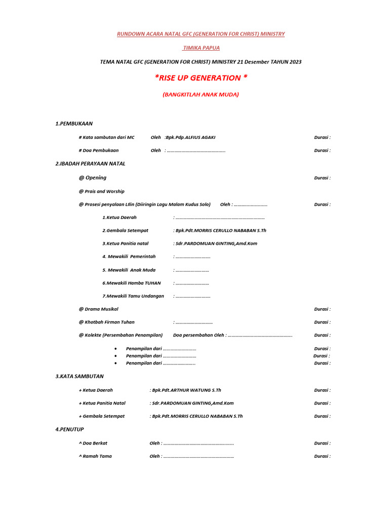 Rundown Acara Natal GFC Ministry | PDF