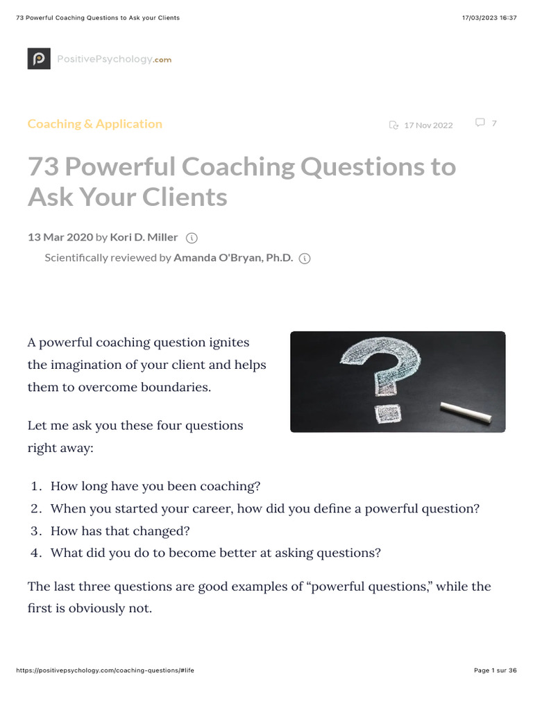 73 Powerful Coaching Questions To Ask Your Clients Pdf