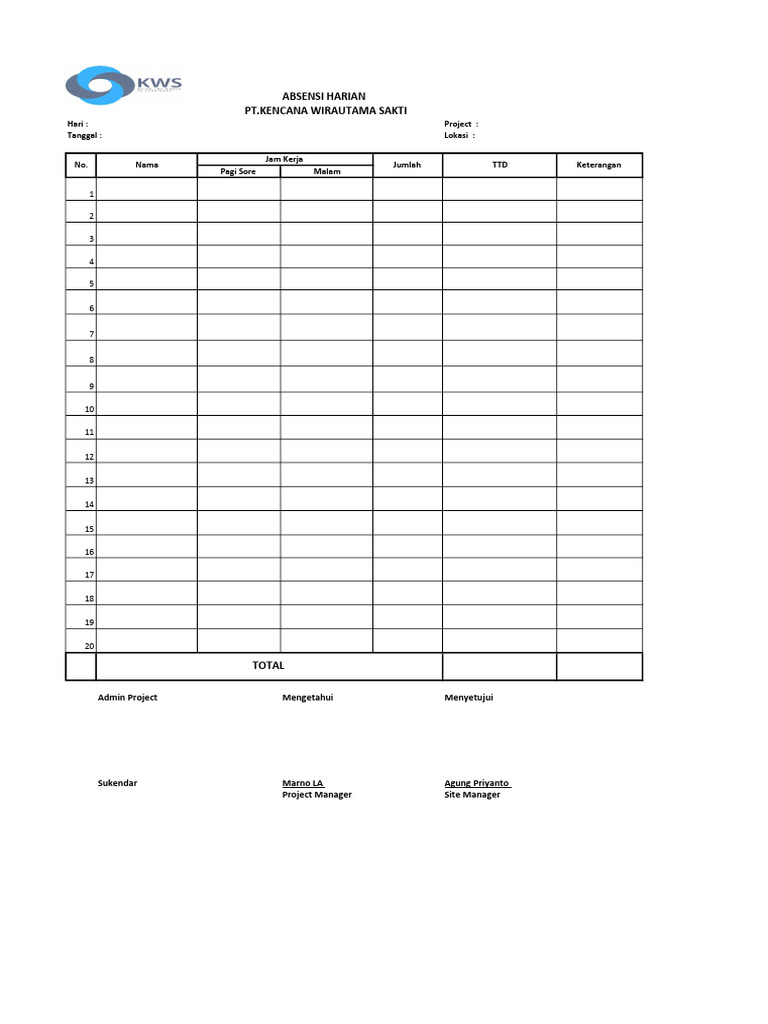 Contoh Absensi Proyek Harian | PDF