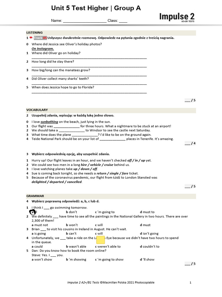 Unit 5 Test Higher A | PDF | Food And Drink