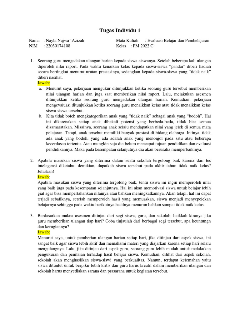 108 - Nayla Najwa - PM2022C - Tugas Individu 1 (Evaluasi Belajar) | PDF | Kesehatan Holistik