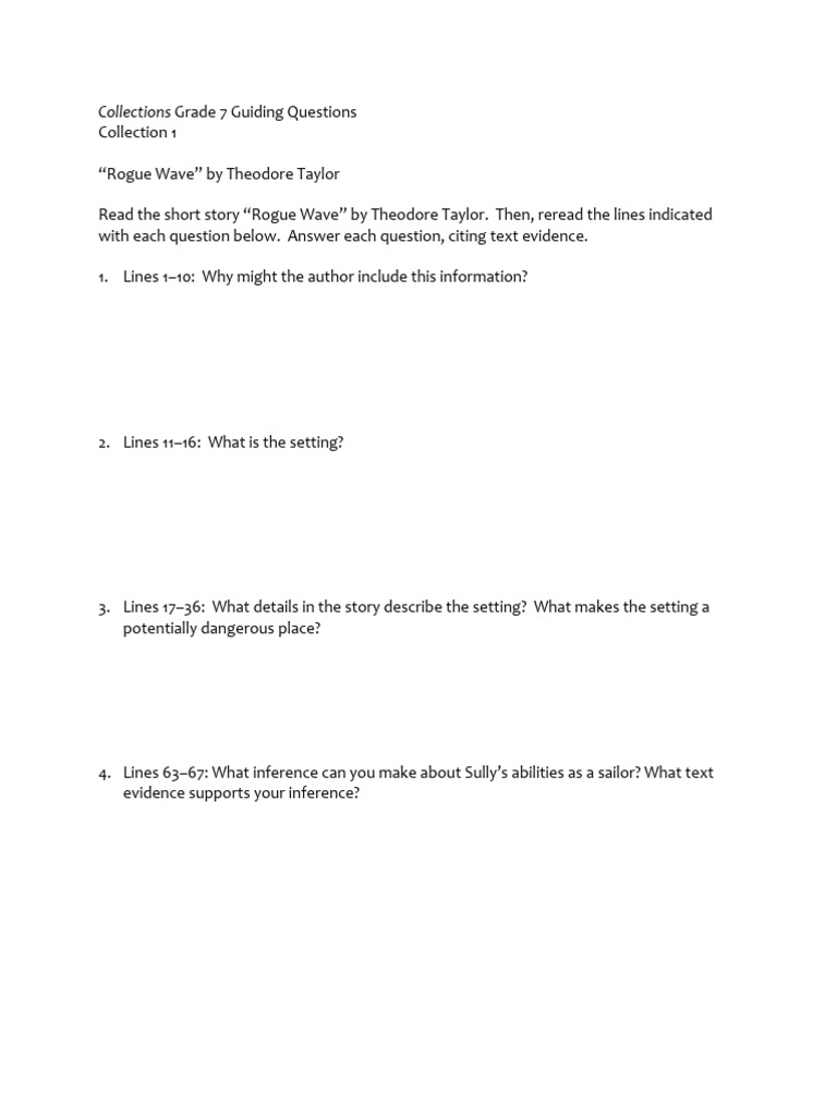 Guiding Questions for "Rogue Wave" | PDF | History | Young Adult