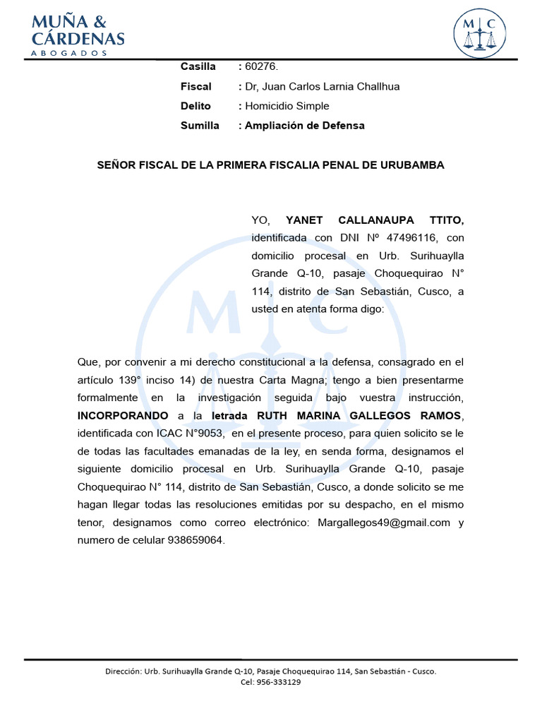 Ampliacion de Defensa, Yanet | PDF