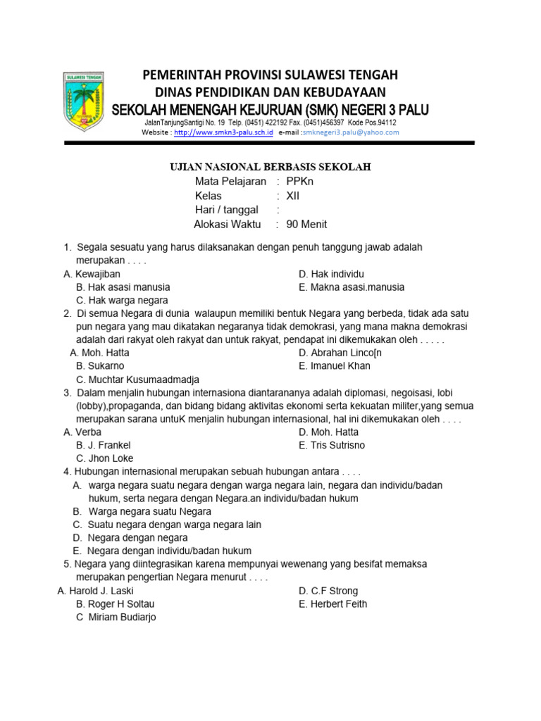 SOAL UJIAN PPKN 2021-2022 | PDF