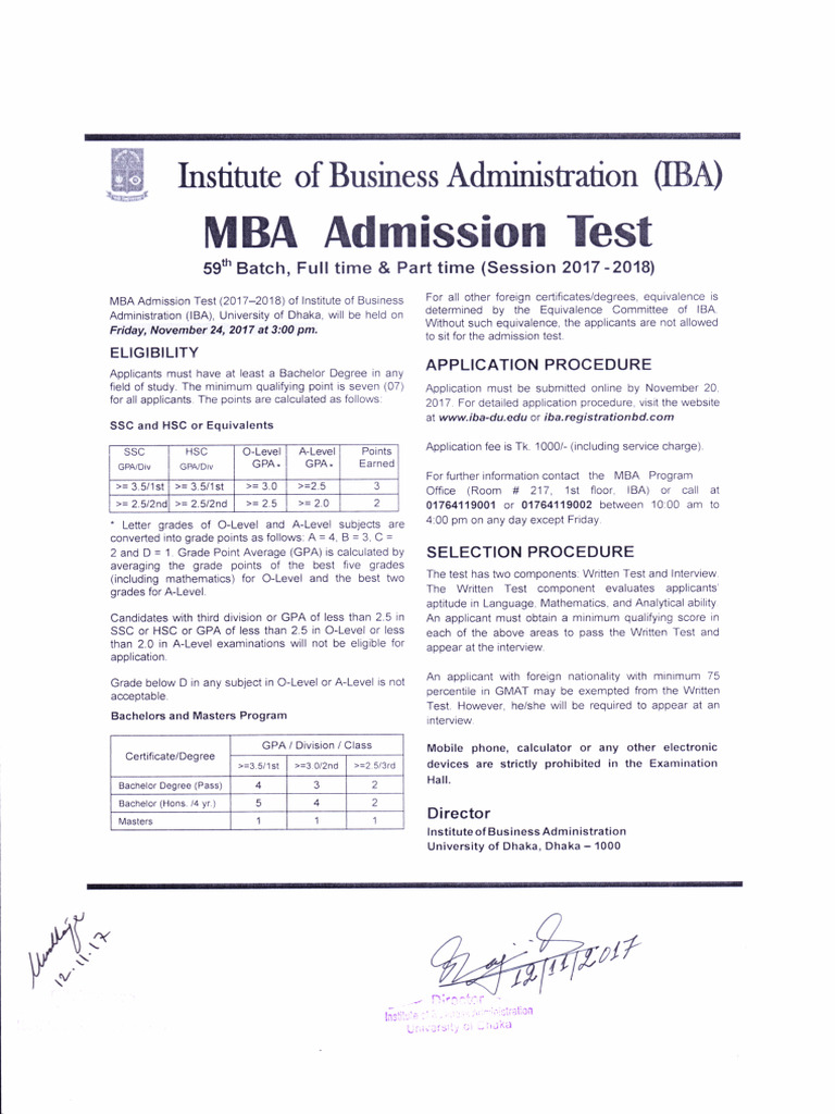 59 Iba Mba Admission Circular 2018 | PDF | Student Assessment And ...