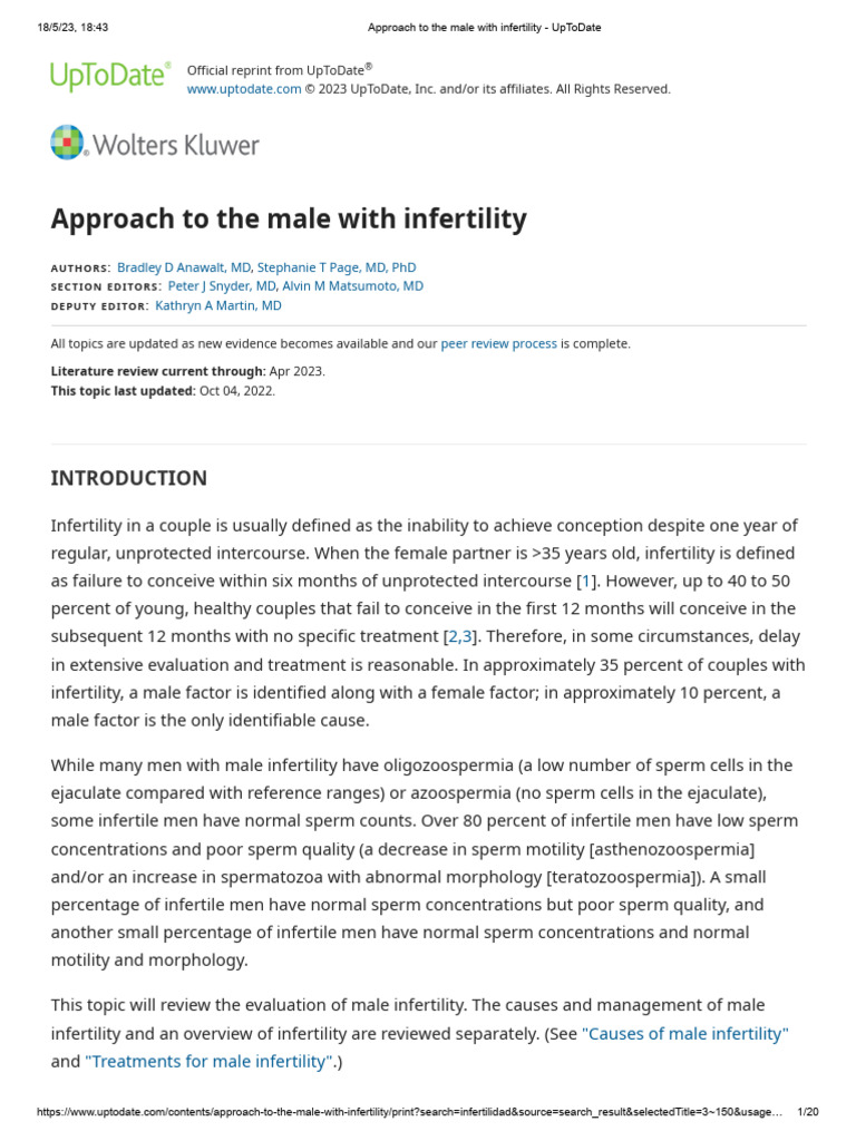 Approach To The Male With Infertility - UpToDate | PDF | Infertility ...