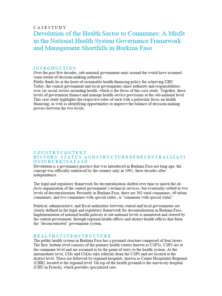 Devolution of The Health Sector To Communes: A Misfit in The National ...