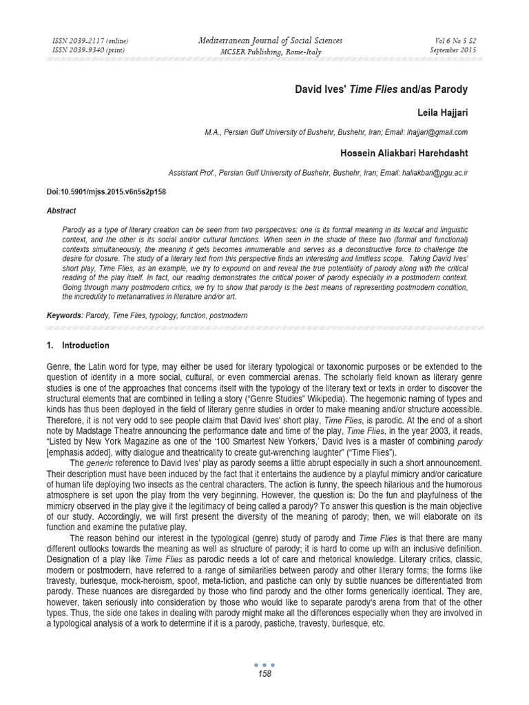 David Ives Time Flies and As Parody | PDF | Parody | Postmodernism