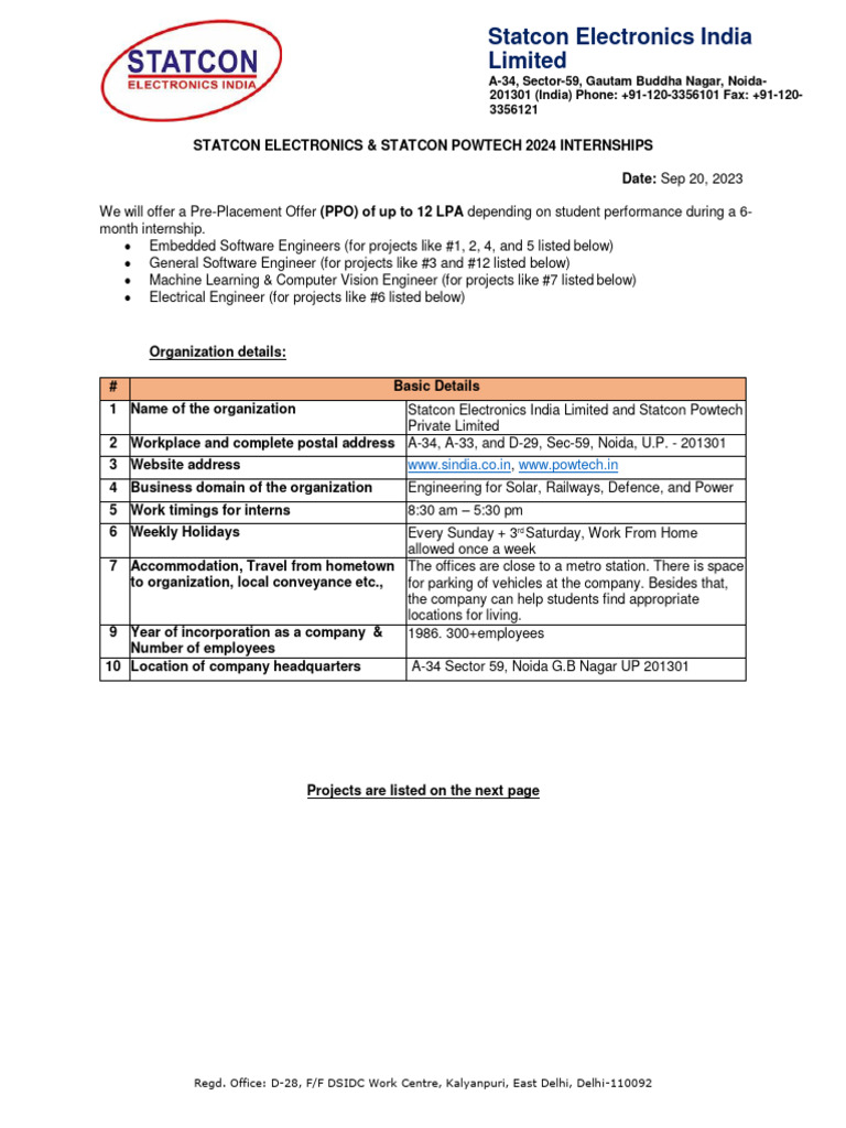 Statcon Electronics & Powtech 2024 internships+PPO | PDF | Machine Learning | Embedded System