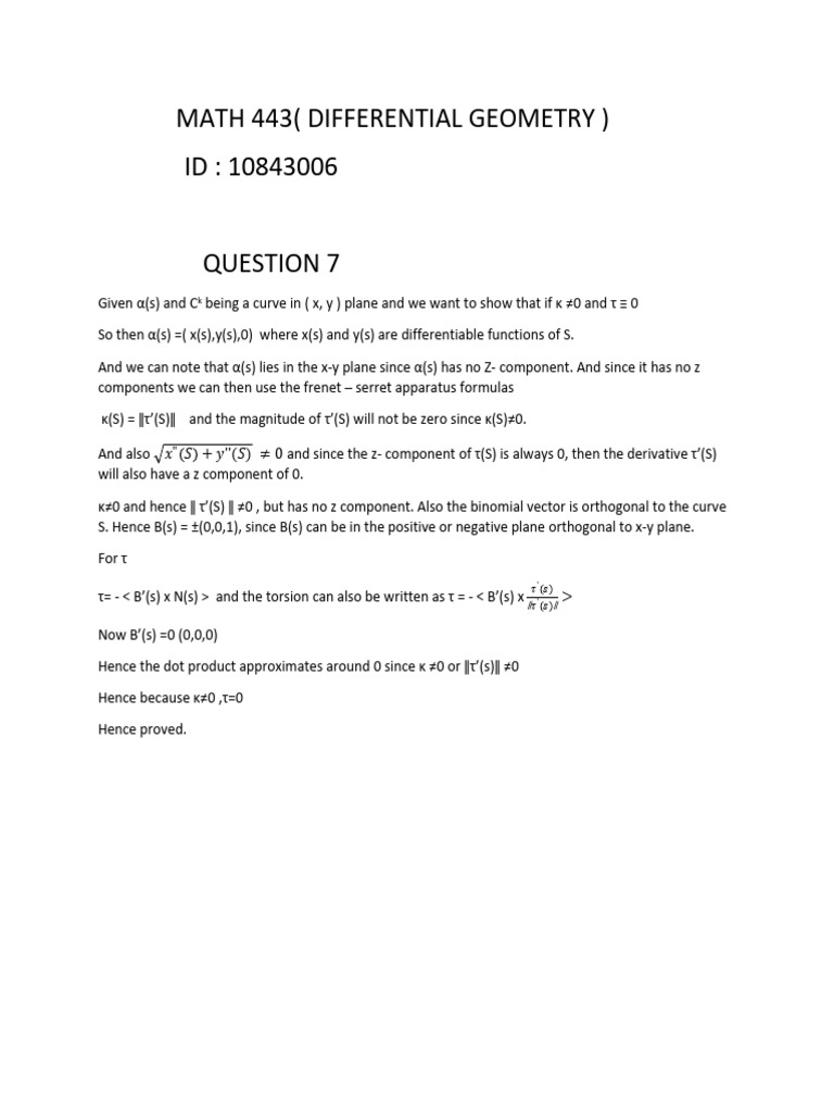 Math 443 (Differential Geometry) ID: 10843006 | PDF