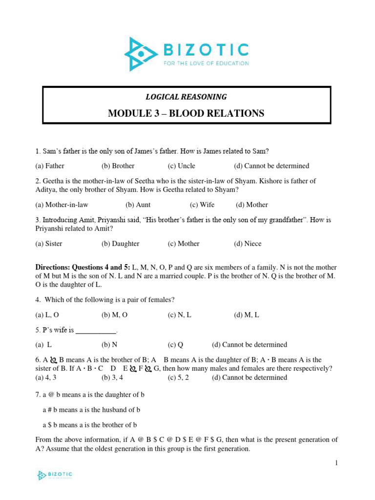 Module 1 - Blood Relations Student Handout | PDF | Color