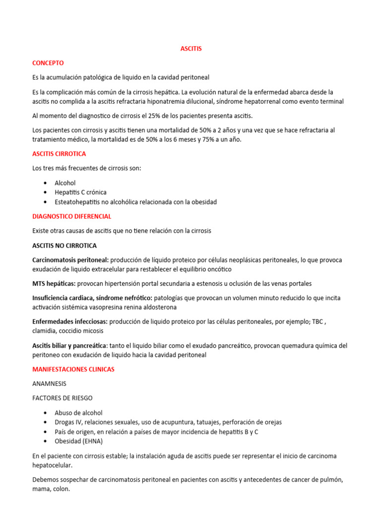 Ascitis en Cirrosis Hepática: Diagnóstico y Tratamiento | PDF ...