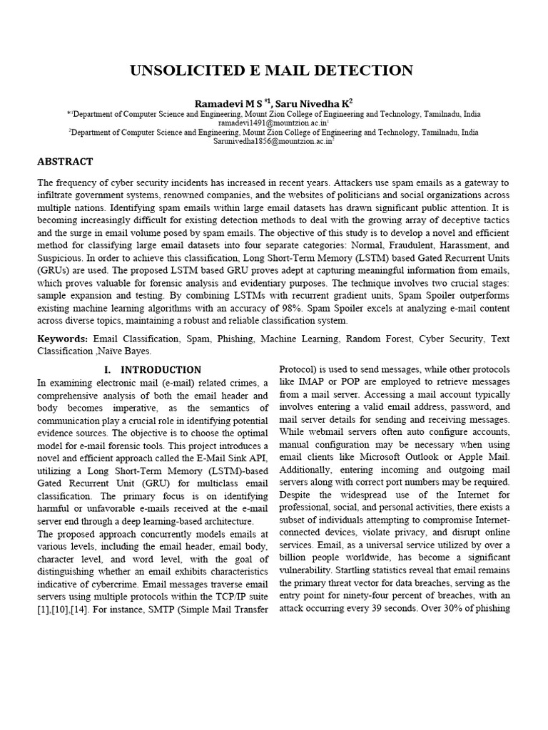 Unsolicited Spam Detection | PDF | Computing