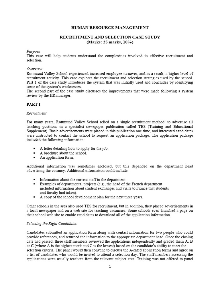 Rottmund Valley School Recruitment Case Study | PDF | Recruitment ...