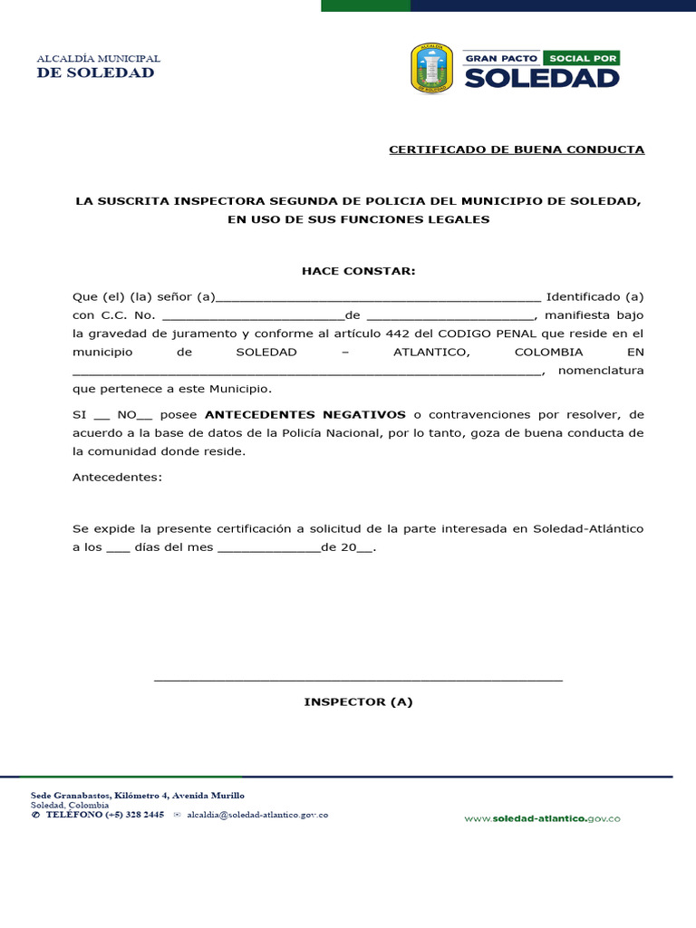 Certificado de Buena Conducta Soledad | PDF