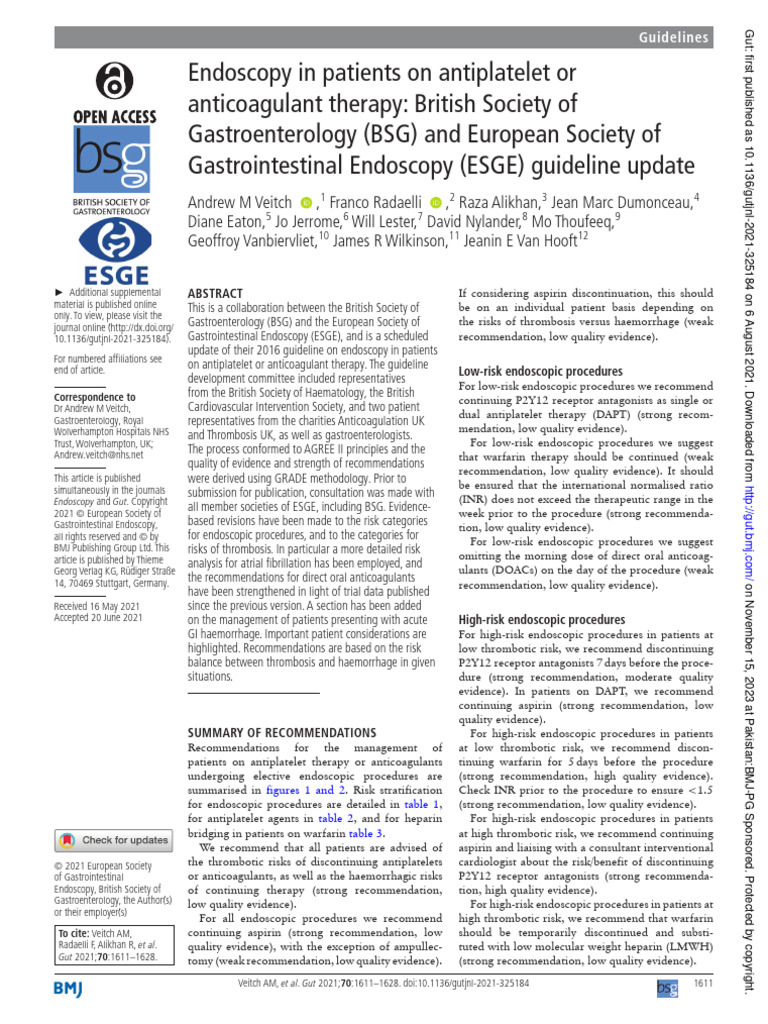 British Endoscopy Guidelines | PDF | Aspirin | Thrombosis
