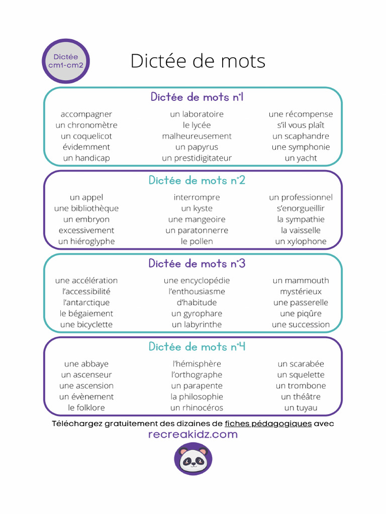 Dictee Mots cm1 cm2 | PDF