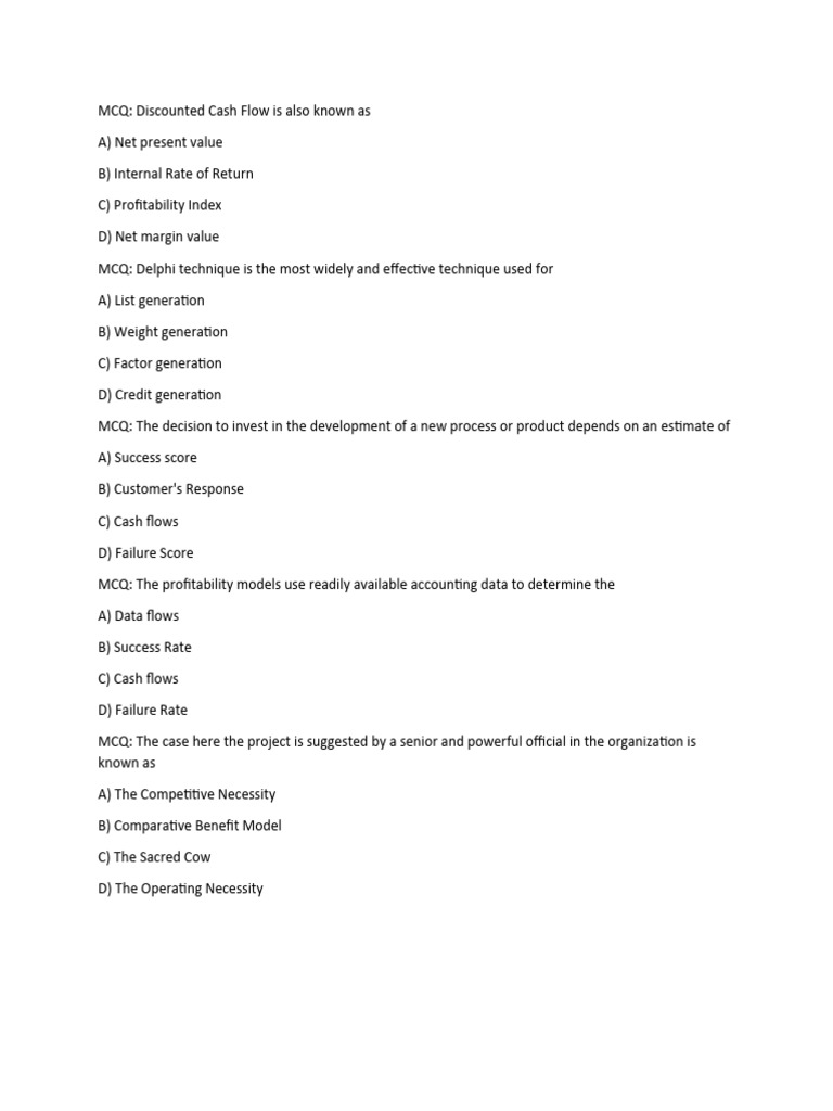 MCQ Project Management 2 | PDF | Net Present Value | Project Management