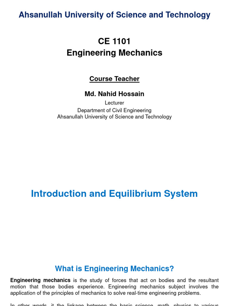CE 1101 - Introduction and Equilibrium System | PDF | Weight | Force