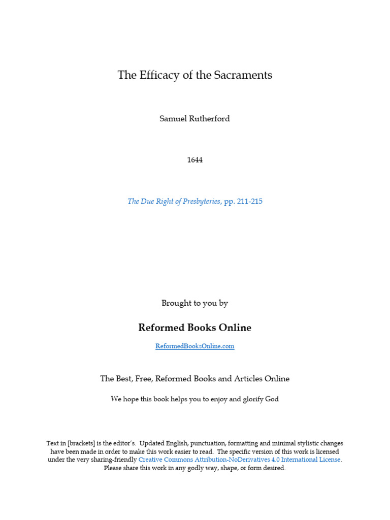 Rutherford Samuel The Efficacy of The Sacraments1 | PDF | Eucharist ...