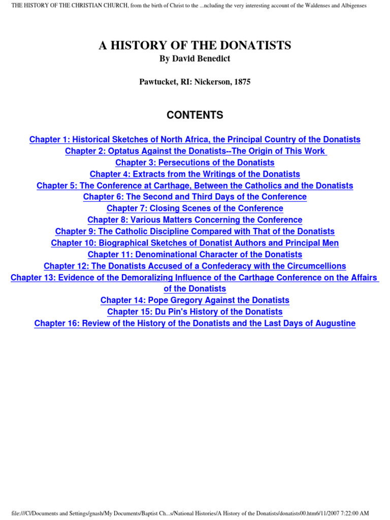A History of The Donatists by David Benedict | PDF | Baptism | Carthage