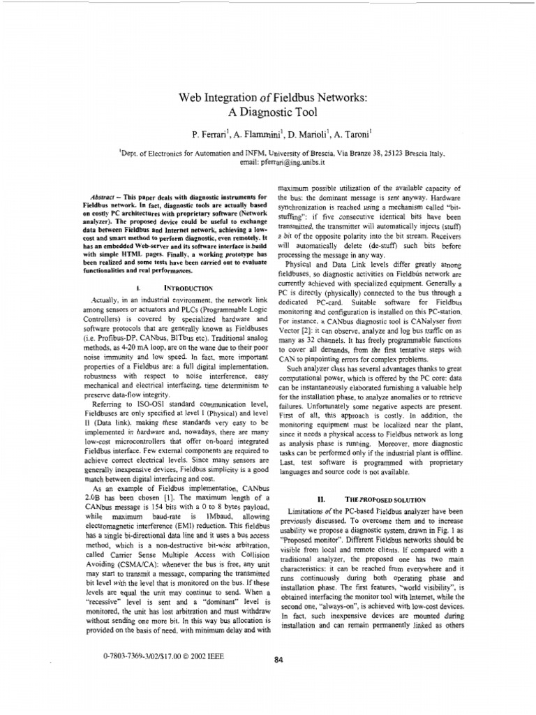 Web Integration of Fieldbus Networks A Diagnostic Tool | PDF | Networking | Internet & Web
