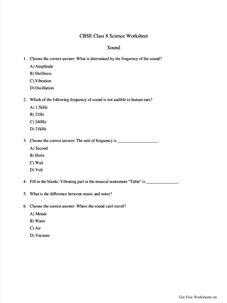 PDF Sound Cbse Class 8 Worksheet Compress | PDF