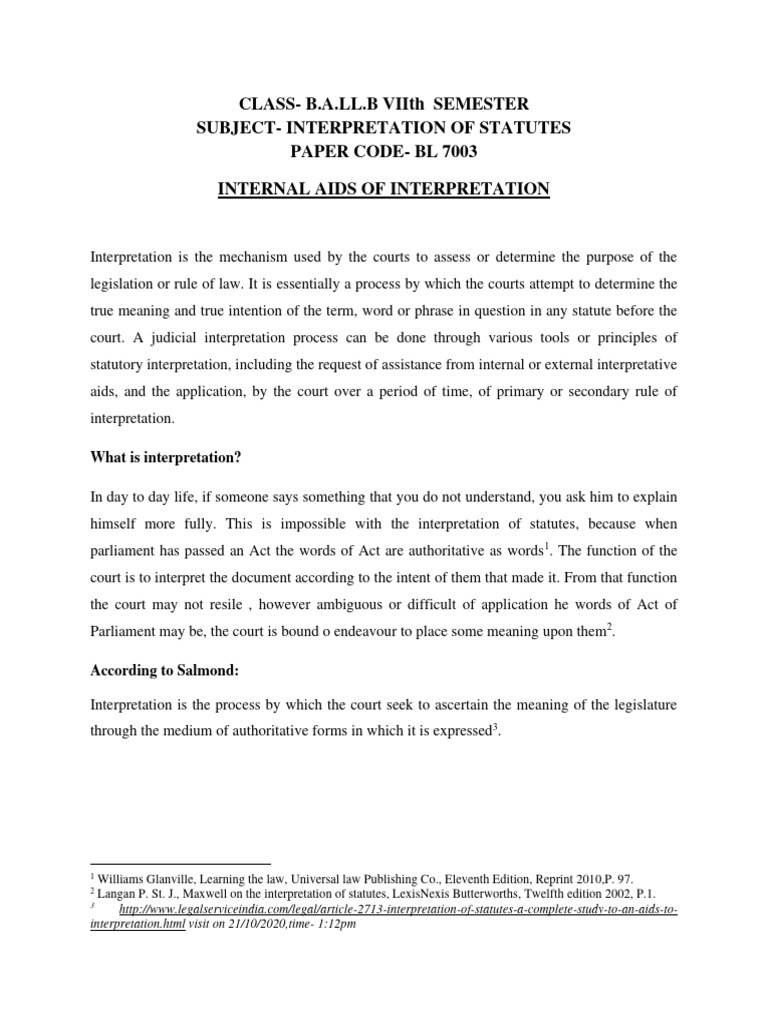 Internal Aids in Statutory Interpretation | PDF | Definition ...