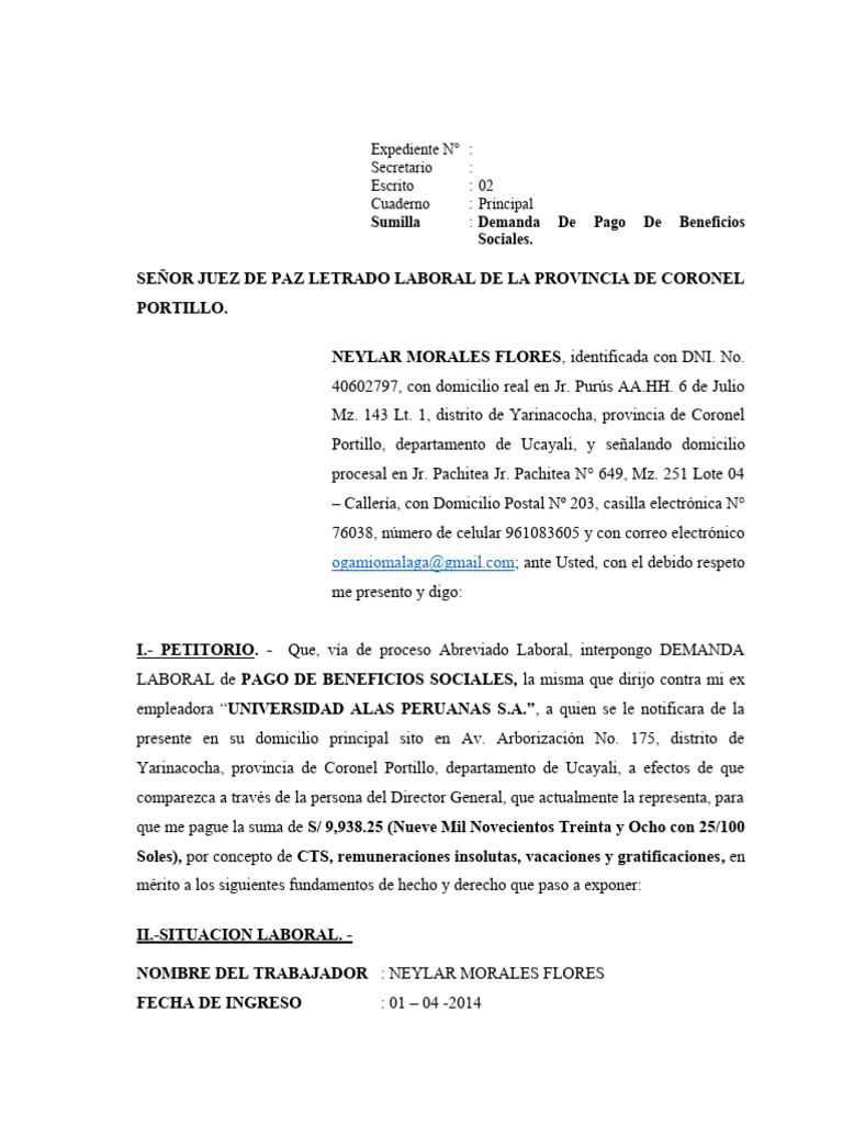 Dda - Pago de Beneficios Sociales | PDF | Derecho laboral | Salario