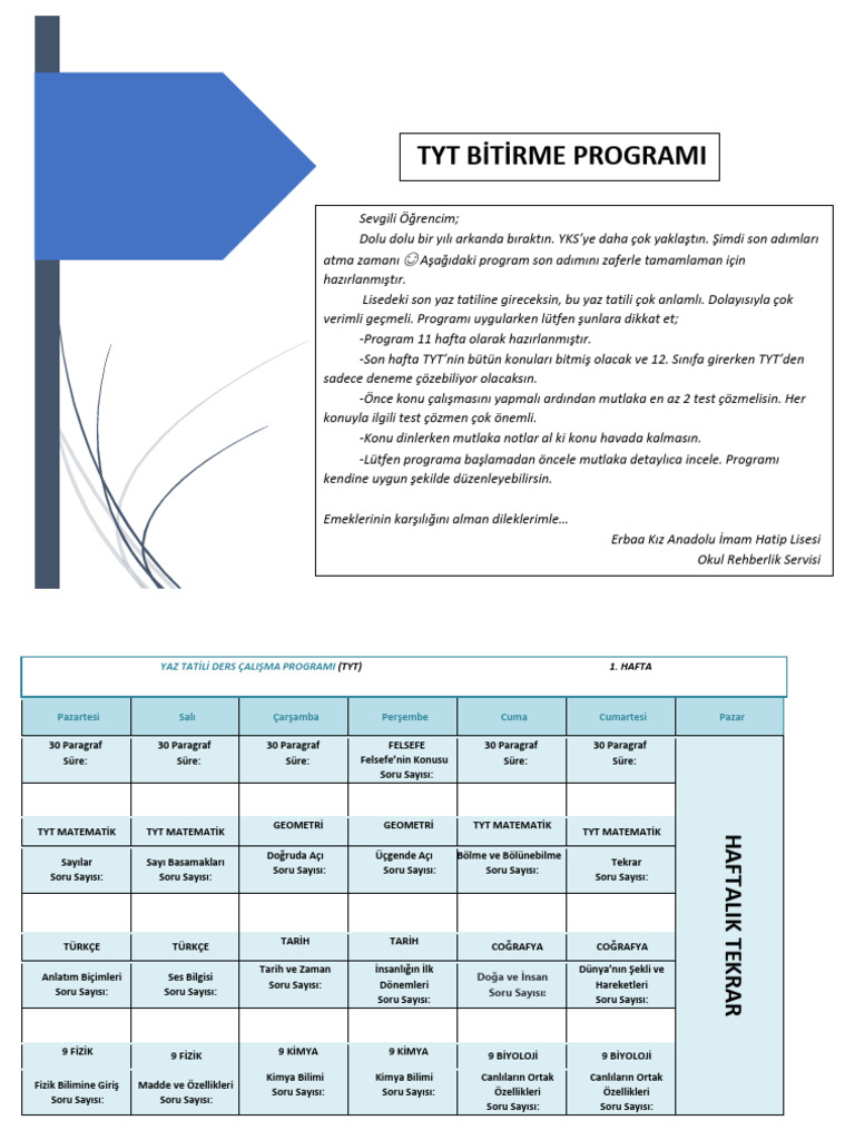 12.siniflar TYT Bitirme Programi | PDF